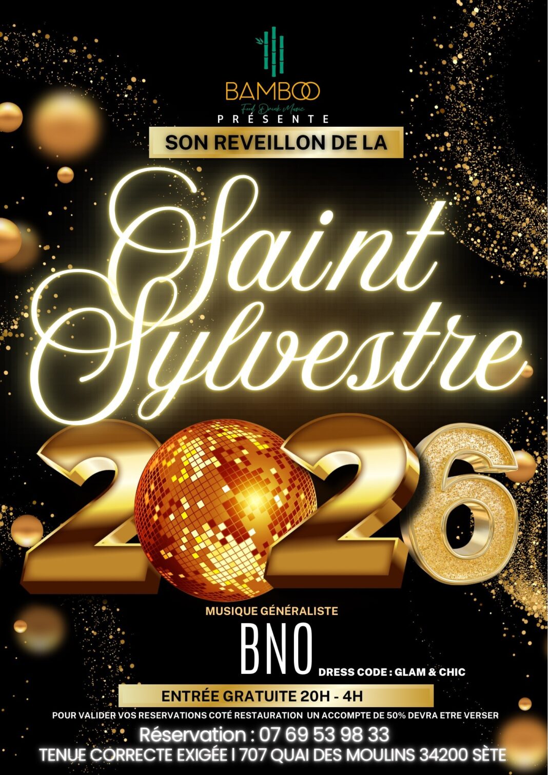 LE BAMBOO PRÉSENTE SON RÉVEILLON DE LA SAINT-SYLVESTRE 2026 Sète 31 décembre 2025
