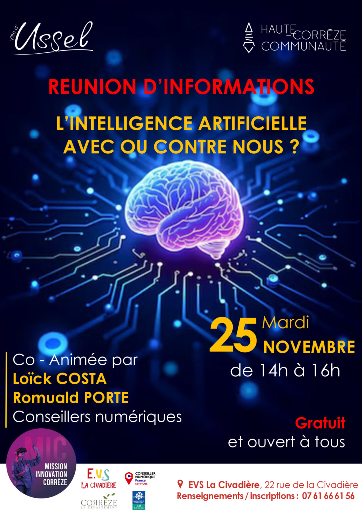 Réunion d’informations l’intelligence artificielle avec ou contre nous? Ussel 25 novembre 2025